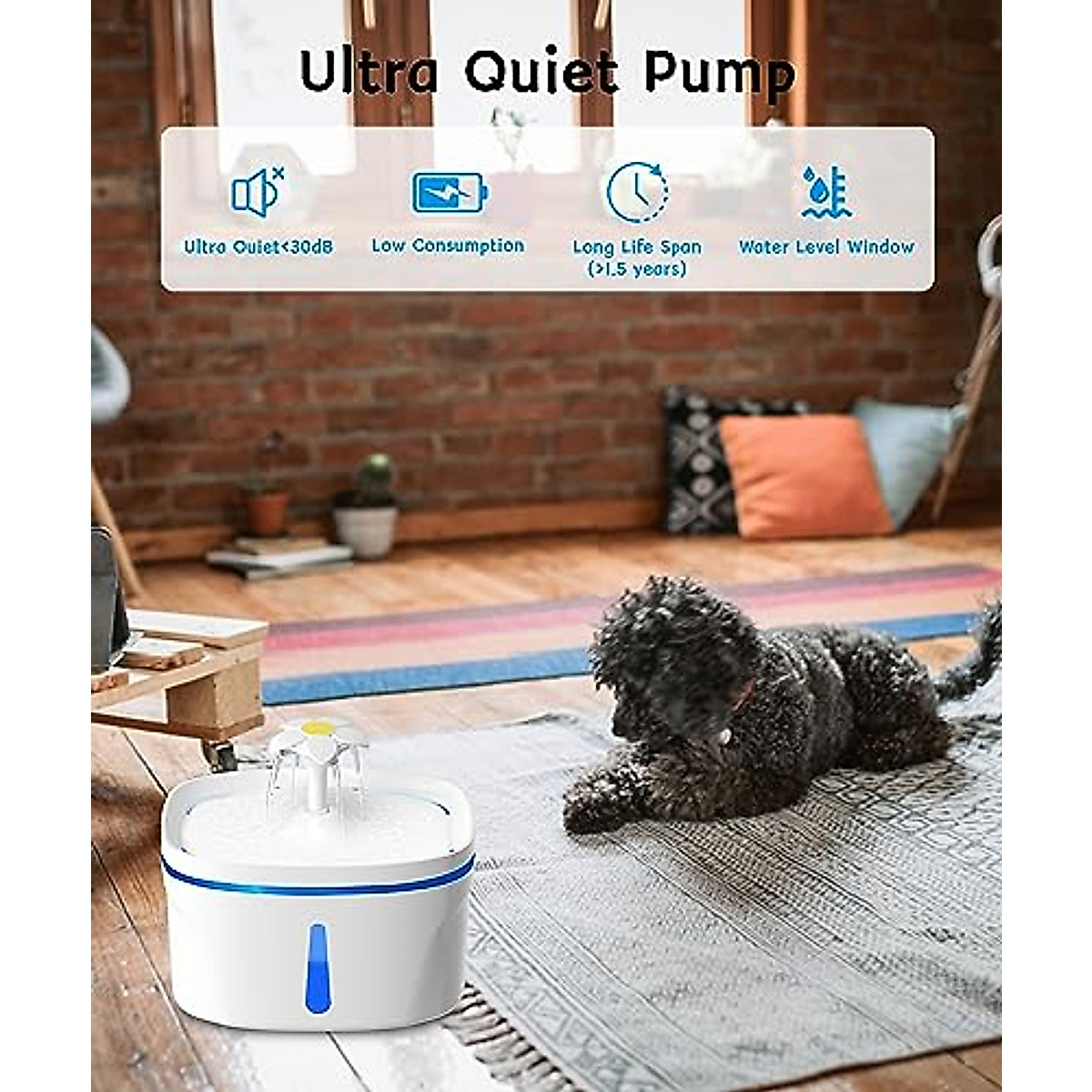 Cat Water Fountain, 84 fl oz/2.5L Ultra-Quiet Pet Water Fountain for Cats Inside with LED Light, Activated Carbon Filter, Cat Fountain Water Bowl, for Cats, Dogs, Multiple Pets