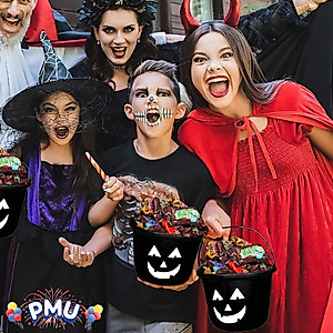 PMU Halloween Jack-O-Lantern Trick or Treat Pail Bucket - Candy Gift Basket for Kids - Pumpkin Plastic Buckets with Handle - Perfect Halloween Décor - 9 Inch Black Pkg/1
