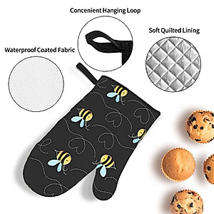 4Pcs Oven Mitts and Pot Holders Sets,Bumble Bees,Kitchen Oven Glove High Heat Resistant 500 Degree Oven Mitts and Pot Holder,Surface Safe for Baking,Cooking,BBQ