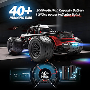DEERC 1:14 Fast RC Cars with Colorful Led Lights,40KM/H High Speed Shark Remote Control Car,4X4 All Terrains RC Monster Truck,Waterproof Off-Road with 2 Batteries level indicator for Adults Boys