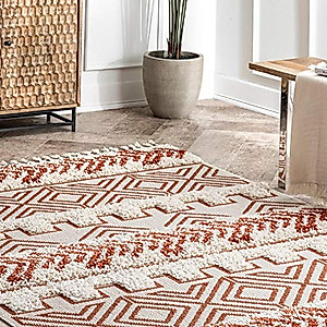 nuLOOM Zuri Shaggy Banded Tribal Area Rug, 5' 3" x 7' 3", Rust