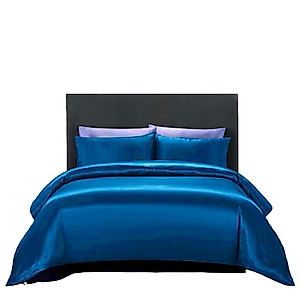 Silk Satin Duvet Cover Set Turquoise Blue Oversized King 3 Piece (Duvet Cover + 2 Pillowcases) Comforter Cover Oversized King Size Zipper Closure