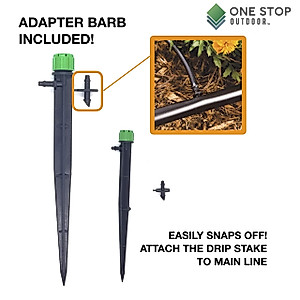 (100-PACK) - 1/4" Inch Universal 360* Degree Drip Emitter On 5" Stake - Adjustable Flow 0-18.5 GPH Fit 1/4 (4-7mm) Drip Irrigation Tubing - Professional Grade Drippers for Drip Irrigation