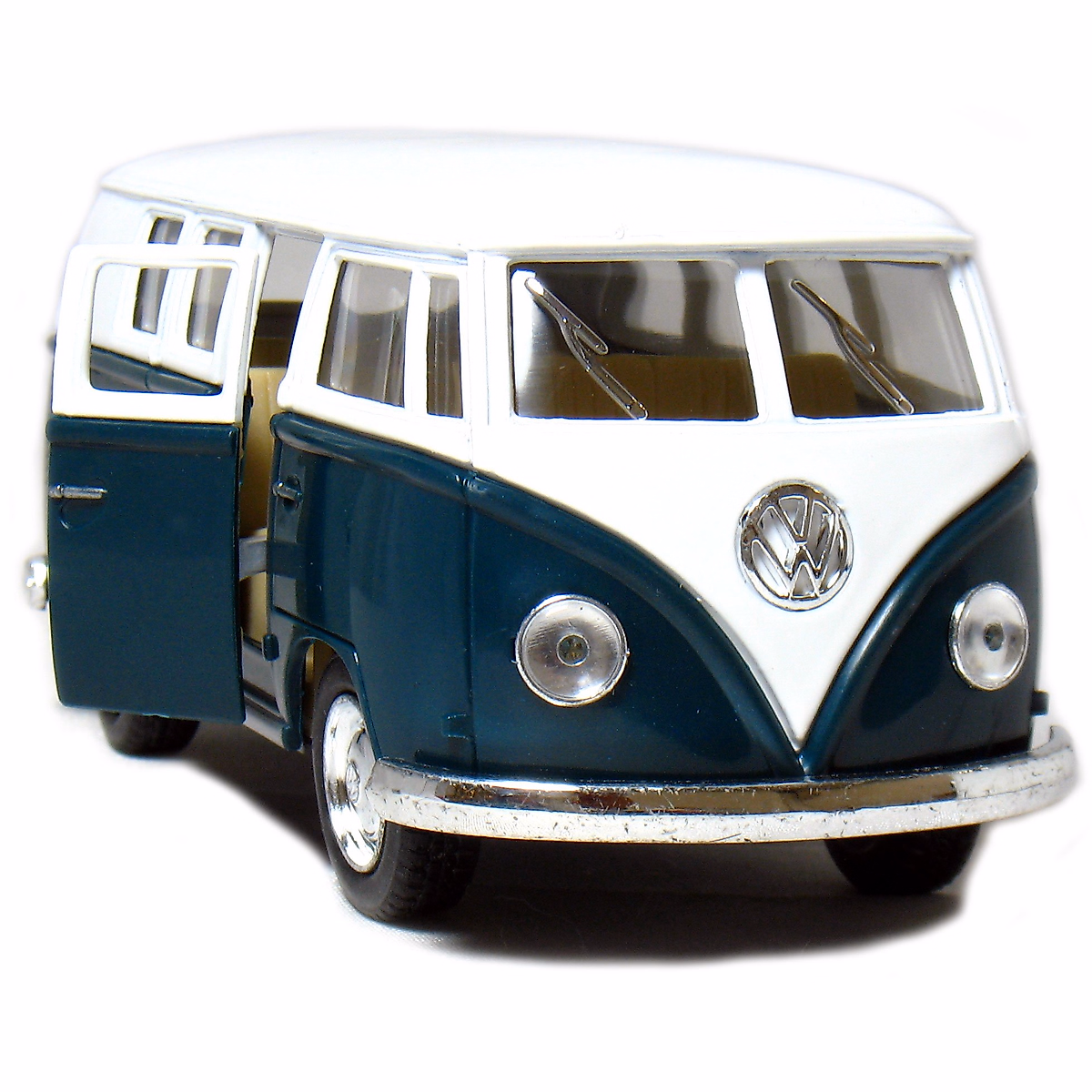 5in Die-cast 1962 VW Classic Bus 1/32 Scale (Green), Pull Back n Go Action.unisex