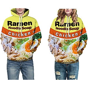 Keasmto 3D Ramen Chicken Noodle Soup Hoodie Food Sweatshirt For Men Women Cotton Cute Zipper XXXL