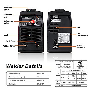 OPTICO MIG 135E Welder Machine, 110/120V IGBT Welding Machine, Gasless Flux Cored Welder, Automatic Wire Feed Welder with 40-100A for Beginner, DIY Home Portable Welding Machine Kit with Mask