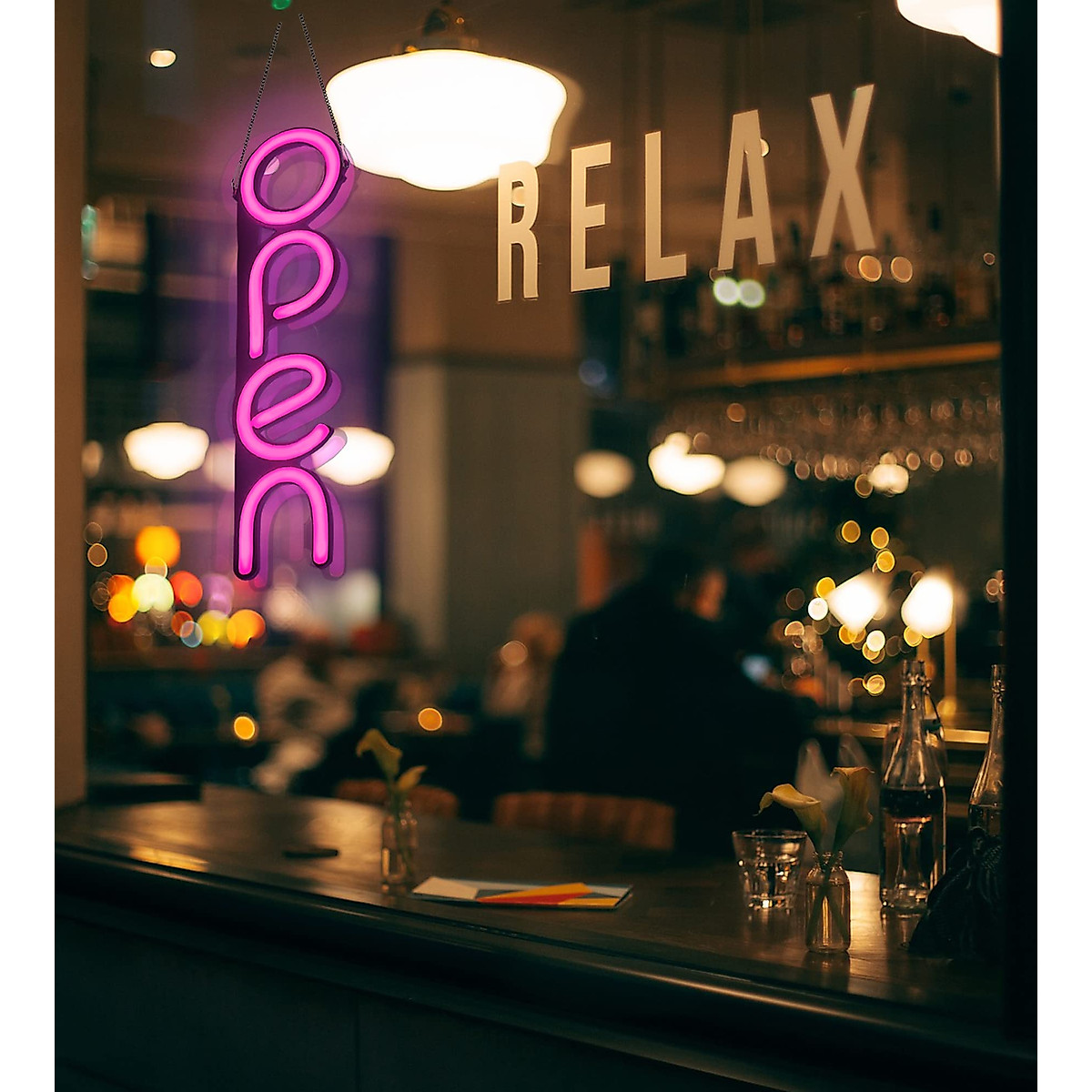 Open Signs for Business,LED Neon Open Sign,16x6 inch Lighted Sign for Restaurants Offices Retail Shops Window Storefronts,12V/1A Power Supply,with ON/OFF Switch (Vertical Rose Red)