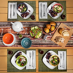 Annovero Cereal Bowls, Pasta Bowls. Cute and Colorful Porcelain Dishes for Kitchen, Microwave and Oven Safe. Bundle