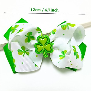 St Patrick's Day Large Hair Bows 2 layers Grosgrain Ribbon Bowknots Boutique Alligator Hair Clips Irish Green Shamrock Hairpin Accessories for Kids Girls Women
