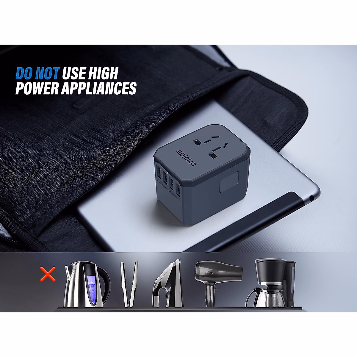 EPICKA Universal Travel Adapter, European Travel Plug Adapter - International Power Adapter Worldwide Charger with USB-C & 4 USB Ports, Travel Essentials for Italy, UK, Japan (TA-105, Space Grey)