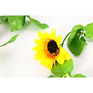 Charmly Pack of 2 Artificial Sunflower Garland Fake Silk Sunflower Vine Home Wedding Party Garden Decor Each Vine 12 Flower Heads Each 8 ft Long