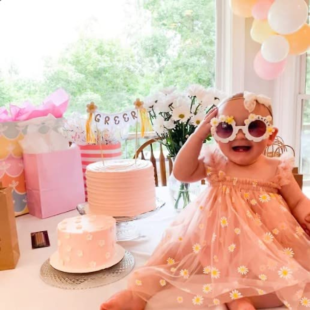 Toddler Baby Girl Daisy Tulle Dress Infant Sleeveless Layered Tutu Dress Pink 6-12 Months