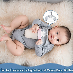 4 Pieces Baby Bottle Nipples (12m+) Medium Flow Silicone Straw Top Nipple Sippy Spout Replacement Nipples and 4 Pieces Cleaning Brushes for 2.8 Inch Diameter Baby Bottle | No BPA | Spillproof