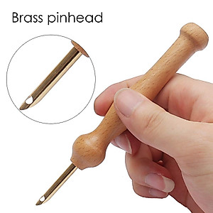 2 Pack Punch Needle, Wooden Embroidery Pen Punch Needle Set Large Punch Needle with Needle Threader for DIY Craft Stitching