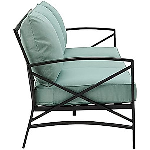 Crosley Furniture Kaplan Outdoor Sofa with Steel Frame, 3-Person Patio Couch for Porch, Deck, Backyard, Oiled Bronze with Mist Cushions