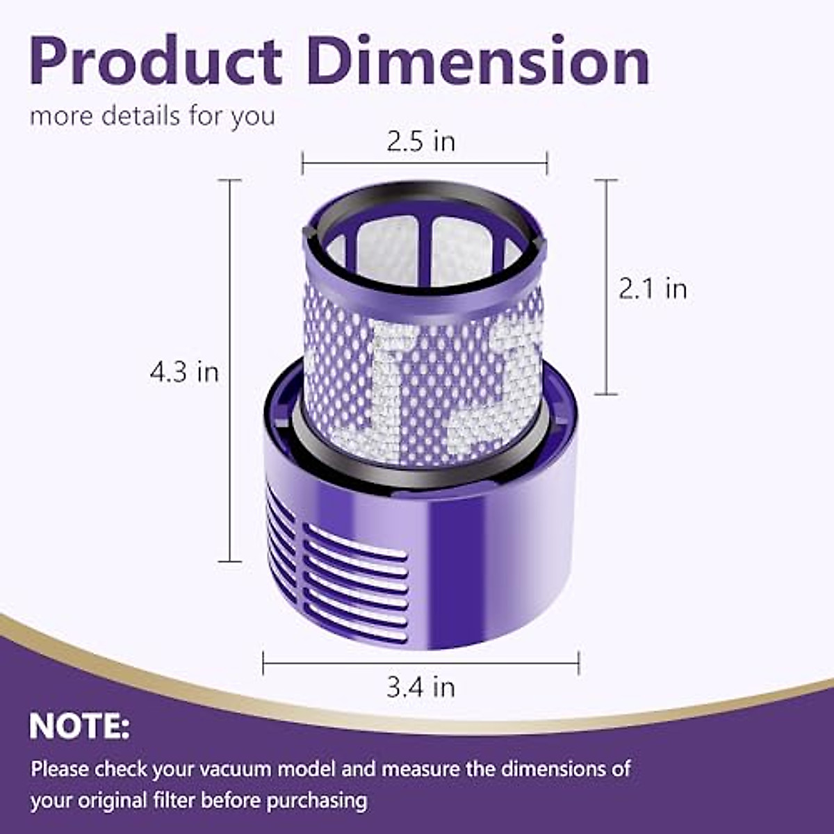 Funmit V10 Filters Replacement for Dyson V10 Cyclone Series, V10 Absolute, V10 Animal, V10 Total Clean, V10 Motorhead, SV12 Vacuum Cleaner, Replaces Part # 969082-01, 2 Pack