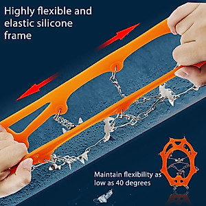 NewDoar Ice Cleats Crampons Traction,19 Spikes Stainless Steel Anti Slip Ice Snow Grips for Women, Kids, Men Shoes Boots, Safe Protect for Mountaineering, Climbing, Hiking, Walking, Fishing,(Orange,M)