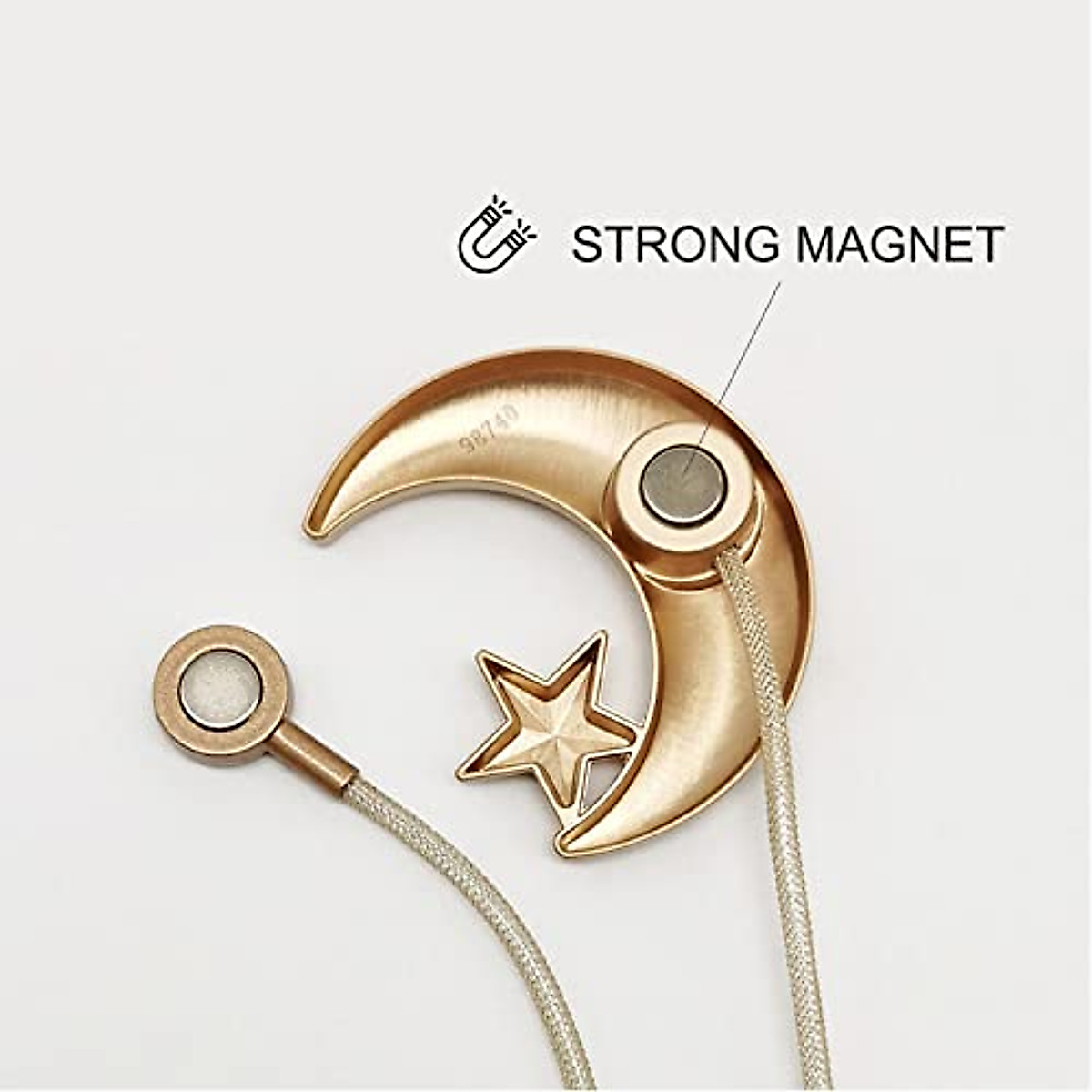 canjuxk 2 Pack Curtain Tie,Magnetic Curtain Tiebacks,Star Moon Curtain Decorative Weave Rope Curtain Holdbacks Holder for Window Decor, Curtain Clips Rope Straps Magnet for Home Office (Gold)