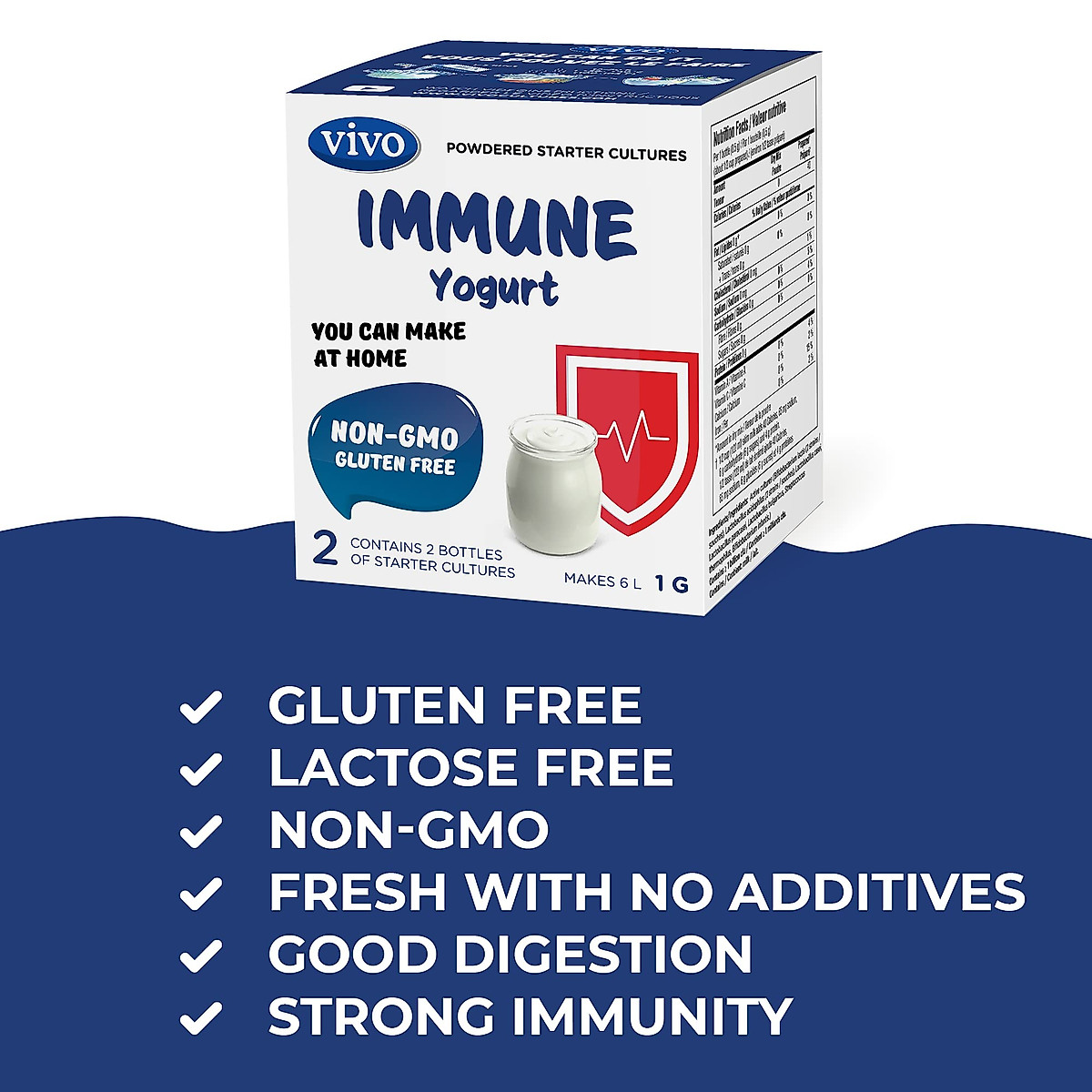 VIVO Immune Yogurt Starter/Natural (5 Boxes) Makes up to 30 quarts of Yogurt