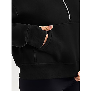 Trendy Queen Womens Hoodies Quarter Half Zip Pullover Oversized Sweatshirts Half With Pockets Fall Clothes BlackM
