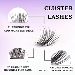 Lash Clusters 72 Pcs Individual Lashes DIY Lash Extensions 10-16mm Length Reusable Soft Natural False Eyelashes Thin Band Eyelash Extensions for Makeup at Home