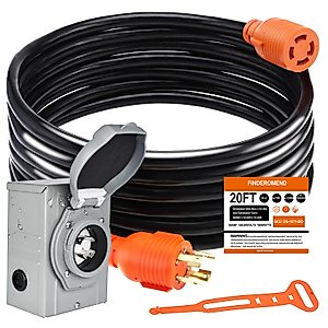 Finderomend 30 Amp Generator Cord and 30 Amp Generator Inlet Box Kit, 20ft Pre-drilled NEMA L14-30P to L14-30R Power Extension Cord and 125V/250V 7500W Twist Lock Cord Plug for Outdoor Use,ETL Listed