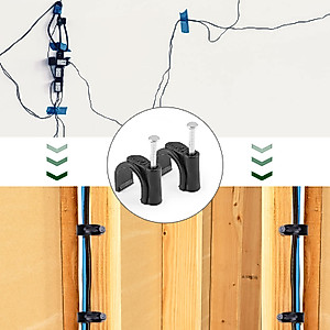 Rierdge 100 Pieces Half Clamps J-Hook with Nail, 1/2 & 3/4 Inch Black Pex Support Holder for Tubing Pipe Fixing Wire 12mm & 20 mm