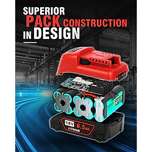 18v Battery 2Pack Replacement for Milwaukee M18 Battery 6.5Ah,High-Capacity Batteries Compaitble with Milwaukee Tools and Charger,2024 Version with N18D Battery Charger