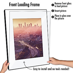 Americanflat Front Loading 16x20 Picture Frame with Shatter-Resistant Glass - Set of 2 - Use as 11x14 Frame with Mat - Metropolitan Collection - Photo Frame for Wall Display - Black