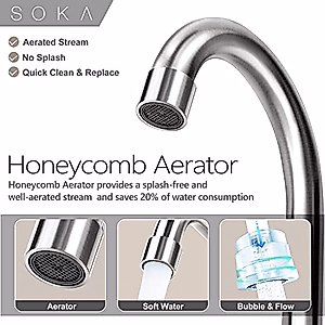 SOKA Centerset Bathroom Sink Faucet Two Handles High Arc 4" Lavatory Bath With Deck Plate & Pop-Up Drain Fit 3 Hole Installation, Brushed Nickel (SK18001NY)