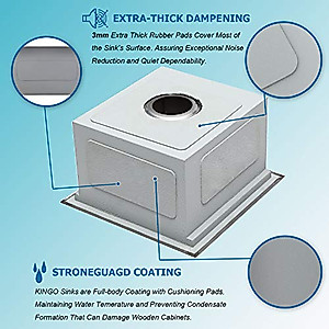 KINGO HOME 13x15 Inch Stainless Steel Small Bar Sink Undermount, Drop In Bar Sink Workstation 16 Gauge Ledge RV Kitchen Single Bowl Kitchen Wet Bar Prep Sink with Accessories