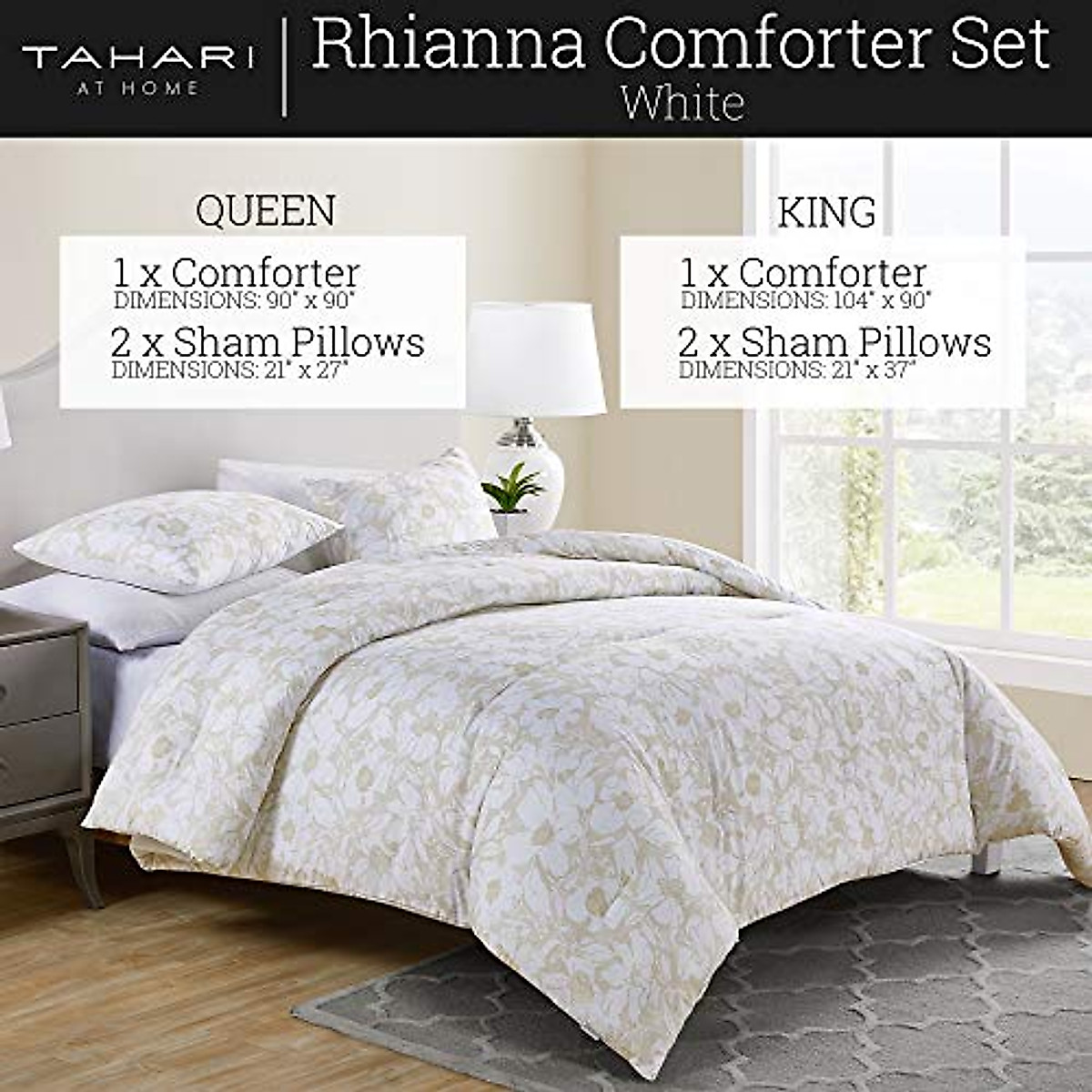 Tahari Home - Full Comforter Set, 3-Piece Bedding with Matching Shams, Stylish Room Decor (Rhianna Taupe, Full/Queen)
