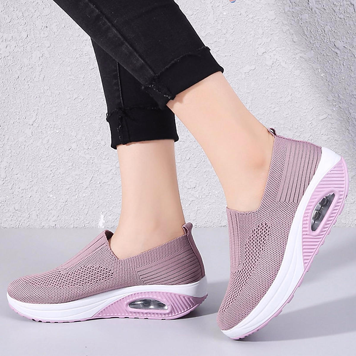 Aceptolcom Women Orthopedic Sneakers Walking Shoes,Mesh Breathable Arch Support Slip-on Light Air Cushion Orthopedic Sneakers Diabetic Shoes (7,Pink,7)