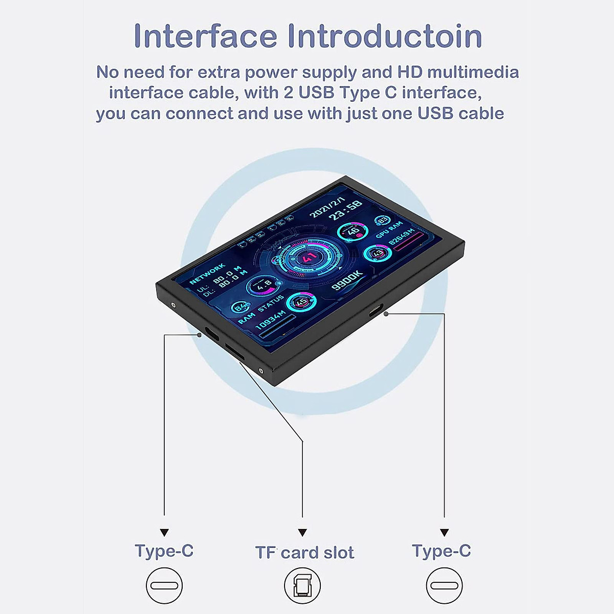 Dilwe 5 inch IPS USB Mini Screen PC CPU HDD Data Monitor, Computer Temp Monitor 5 Inch IPS Screen Multiple Theme USB PC CPU Data Monitor for PC CPU GPU