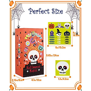 Gcardist Halloween Treats Bags 30 PCS Party Favors with 6 Designs, 3x5x9.5 Inches for Trick or Treat Festival - Includes Stickers - Happy Halloween Candy Bags