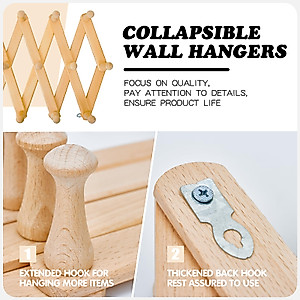 wekiweyi Expandable Accordion Wall Rack – 13 Hook Wooden Coat & Hat Rack, Multi-Functional Beech Wood Hanger for Hats, Coats, Coffee Mugs, and More, Rustic Natural Finish