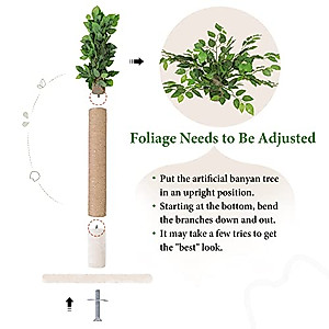 MSmask Cat Scratching Post, Natural Jute Sisal Scratch Pole, Cat Scratch Post with Artificial Banyan Leaves for Indoor Cats, Cat Scratcher & Home Decorating