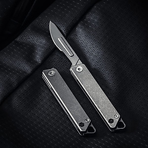 KeyUnity KK02 Titanium Flipper Pocket Knife, Quick Open Keychain Folding Knife with #24 Replaceable Blades for Everyday Carry (Sandblasted)