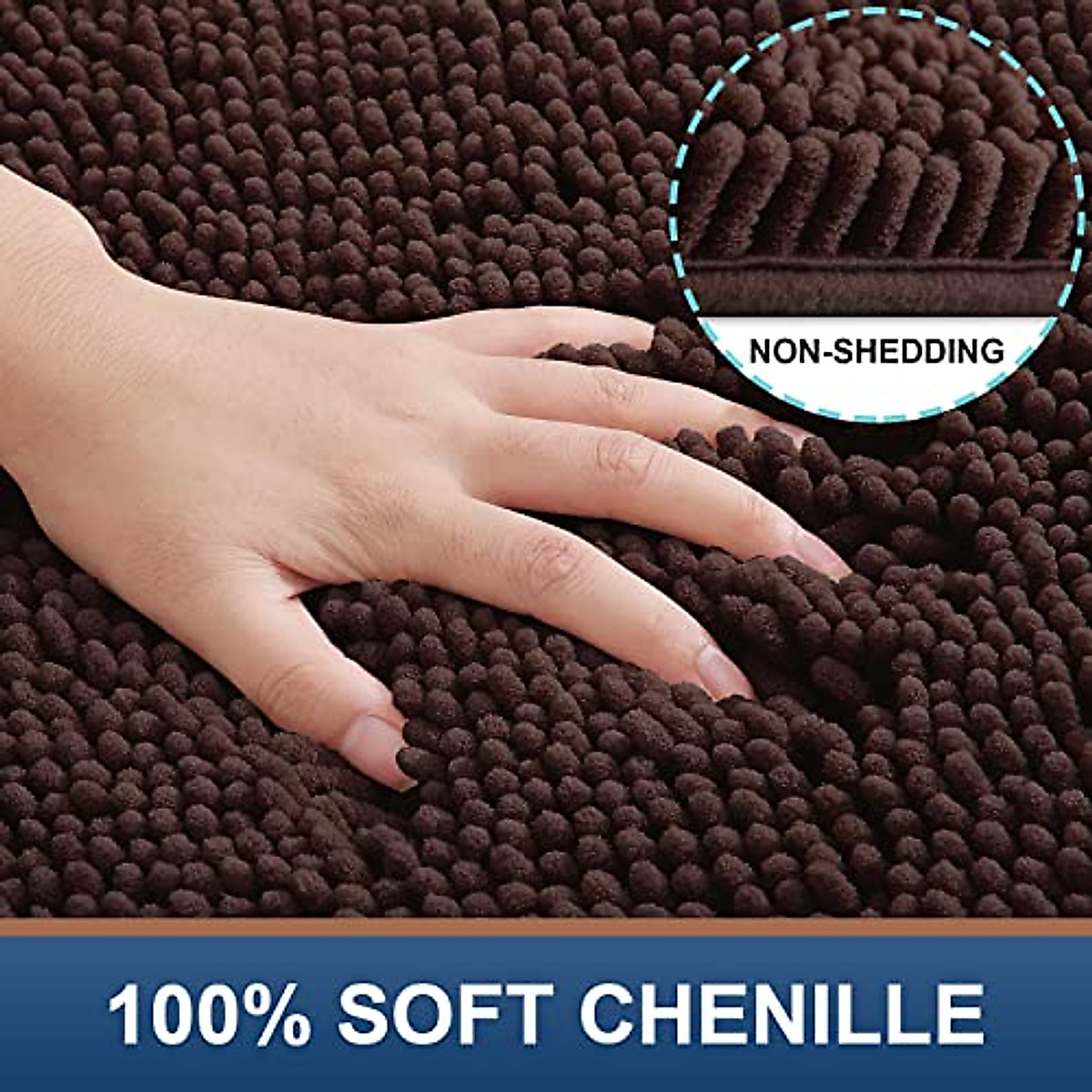 Smiry Luxury Chenille Bath Rug, Extra Soft and Absorbent Shaggy Bathroom Mat Rugs, Machine Washable, Non-Slip Plush Carpet Runner for Tub, Shower, and Bath Room(24''x16'', Brown)