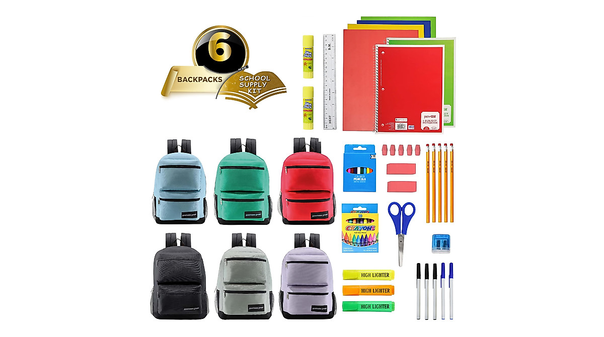 6-Pack 17” Backpacks with School Supplies - Great Value