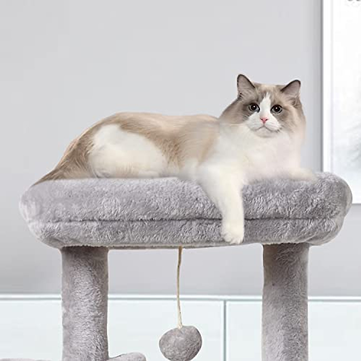 MIAO PAW 10Grey Cute Cat Tree Tower for Indoor Cats - Condo with Sisal Scratching Posts，Jump Platform Cat Furniture Activity Center Play House Bed