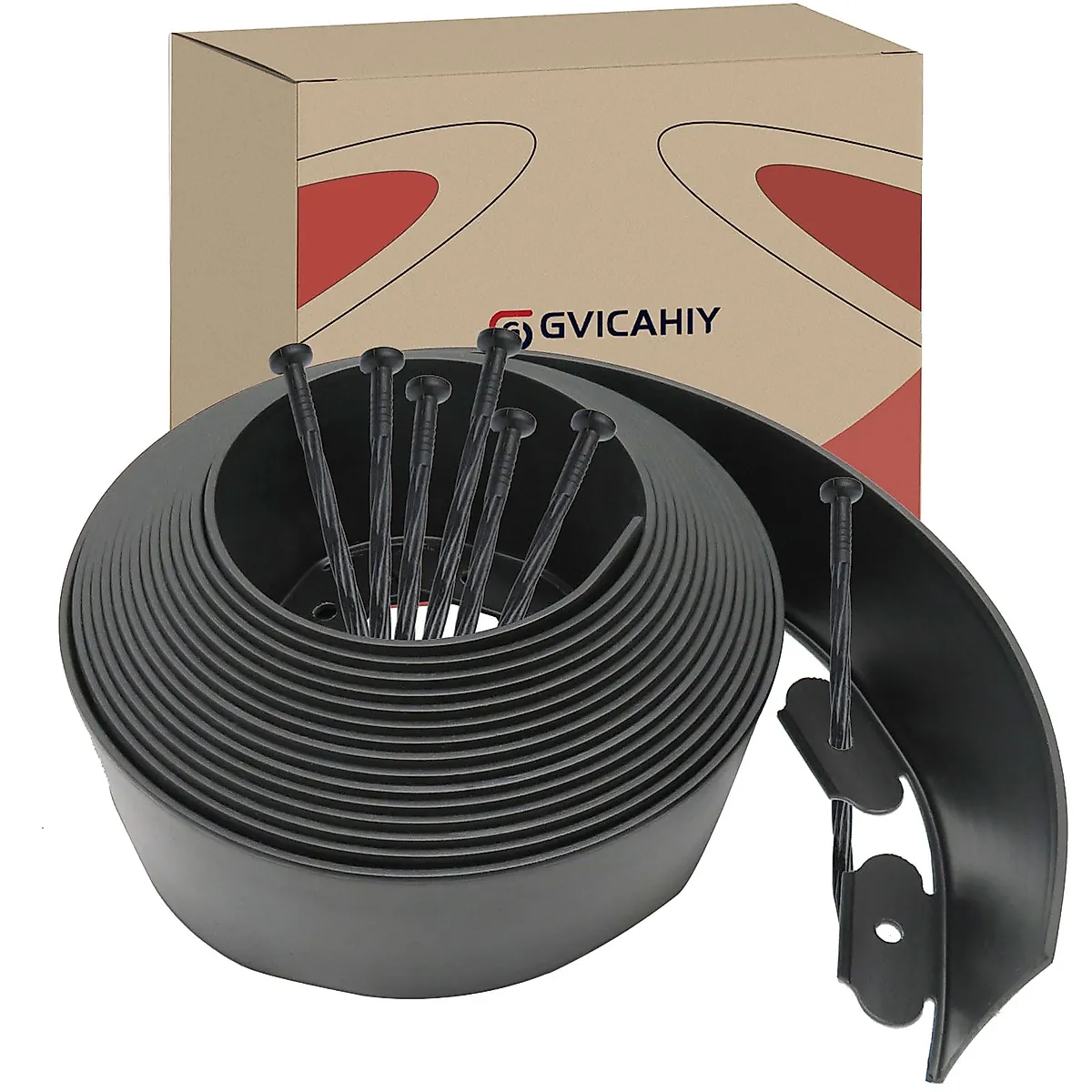 Tall Wall Landscape Edging, Lawn Edging and Landscape Border - No Dig Flower Bed Border Plastic Garden Edging - Rubber Landscape Edging (Plastic Stakes, Black-33feet)