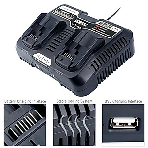 Elefly 20V Dual Charger DCB102 Replacement for De-Walt Charger Station DCB112 DCB115 DCB107 DCB104, Compatible with De-Walt 12V 20V Lithium Battery DCB206 DCB203 DCB204 DCB609 DCB120 DCB124