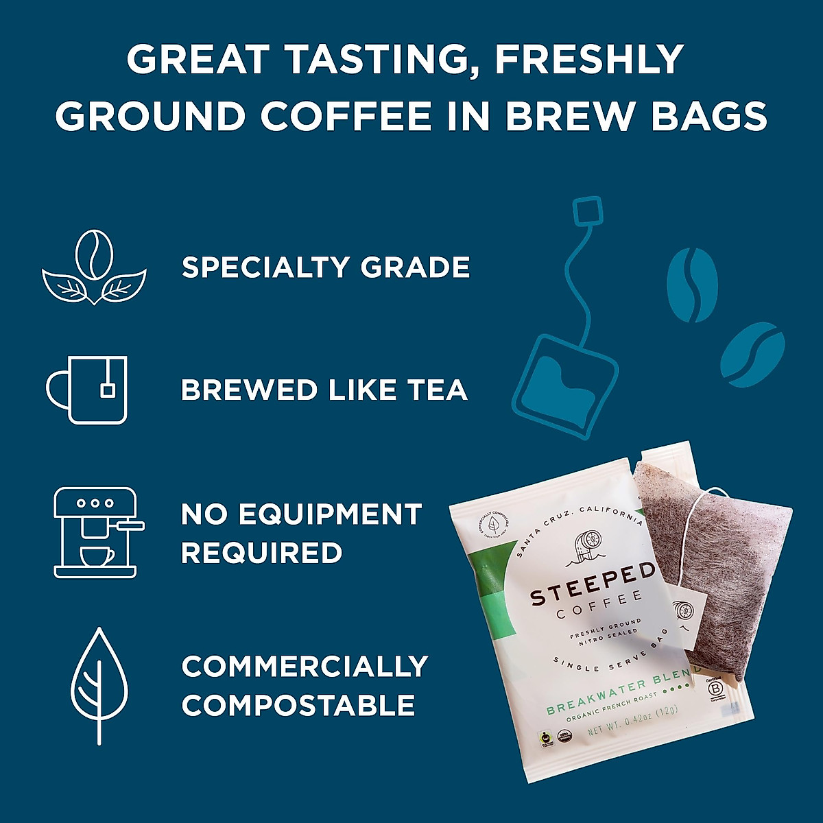 Steeped Coffee Single Serve Coffee Packets - Eco-friendly Individual Instant Coffee Tea Bags - Perfectly Brewed in Minutes, Just Add Water (Variety Pack)(8 Pack)