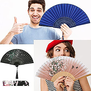 Zonon Handheld Floral Folding Fans Cherry Blossom Pattern Hand Held Fans Silk Bamboo Fans with Tassel Women's Hollowed Bamboo Hand Holding Fans for Women and Men (4 Pieces)