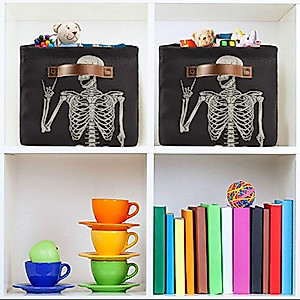 Weilife Human Skeleton Skull Storage Basket Bins, Funny Day of Dead Skull Collapsible Storage Cube Fabric Rectangle Storage Box with Handles for Shelf Closet Nursery Home Office 1 Pack