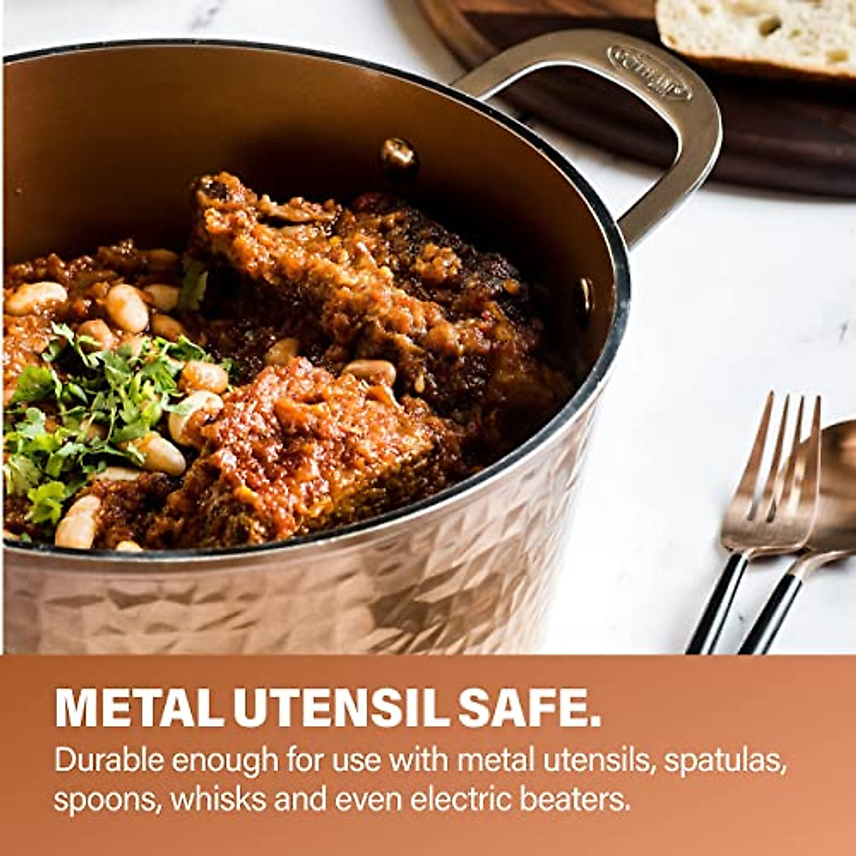 Gotham Steel Pots and Pans Set – Premium Ceramic Cookware with Triple Coated Ultra Nonstick Surface for Even Heating, Oven, Stovetop & Dishwasher Safe, 10 Piece, Hammered Copper