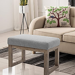 Homestripe 27 Inch Wide Rectangle Ottoman Bench Grey Footstool, Linen Look Polyester Fabric for Living Room, Bedroom, Grey