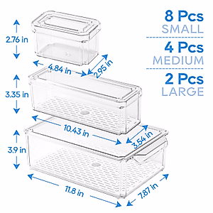 JollyPack 14 Pack Fridge Organizers, Refrigerator Organizer Bins with Lids, BPA Free Stackable Fruit Storage Containers for Fridge, Vegetables, Food and Drinks