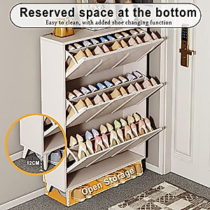 NEW BARLEY Shoe Cabinet for Entryway Slim with 3 Flip Drawers,Modern Freestanding Narrow Shoe Rack Tipping Bucket Shoe Cabinet Cream